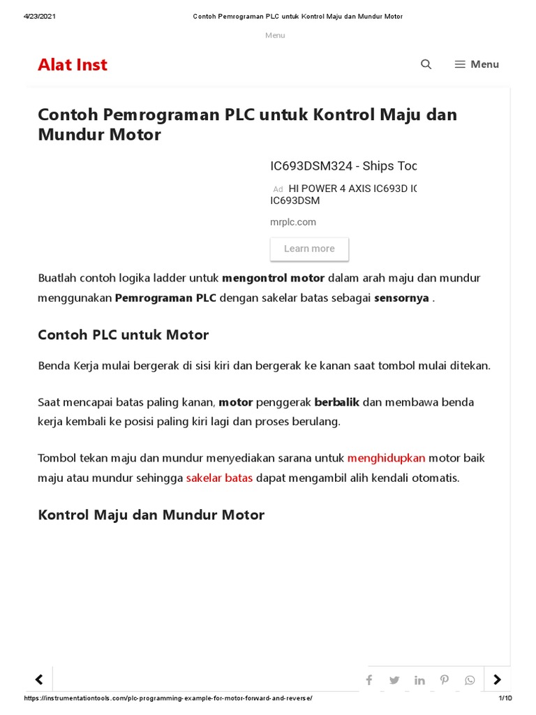 Contoh Pemrograman PLC Untuk Kontrol Maju Dan Mundur Motor | PDF