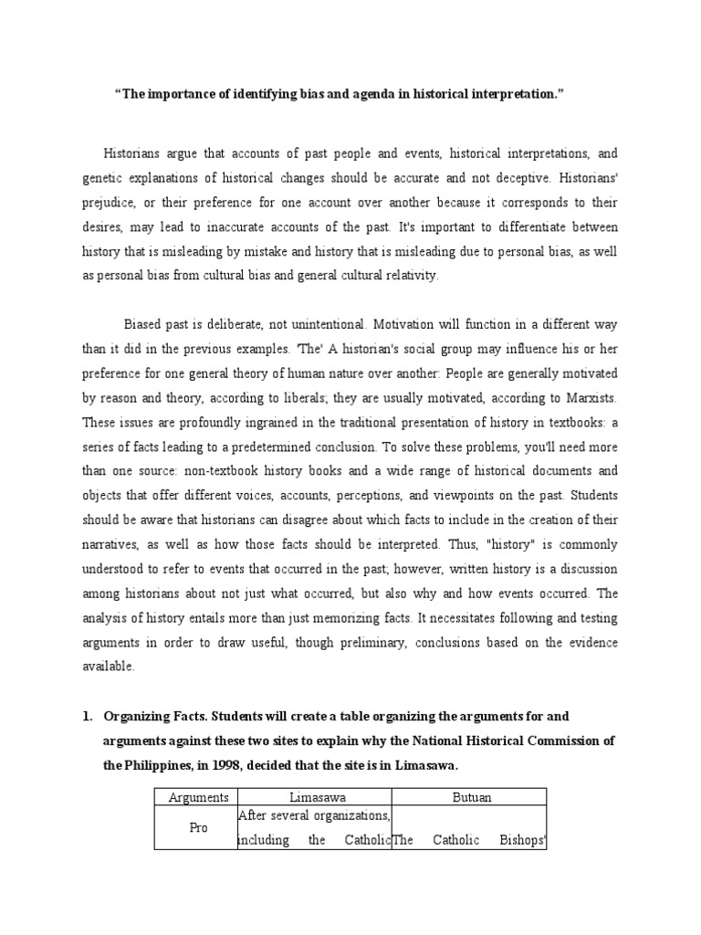 The Importance of Identifying Bias and Agenda in Historical ...