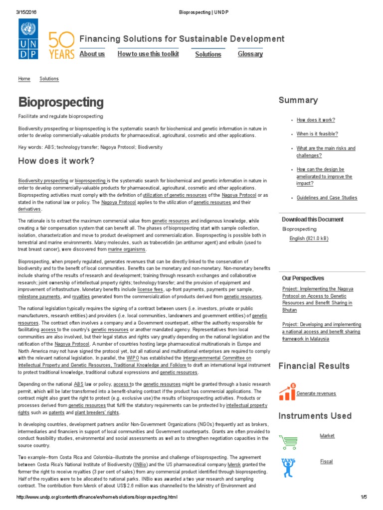 Bioprospecting: Financing Solutions For Sustainable Development | PDF ...