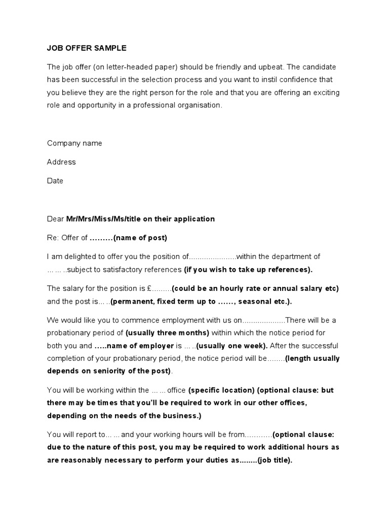 Job Offer Letter Format | PDF | Employment | Salary