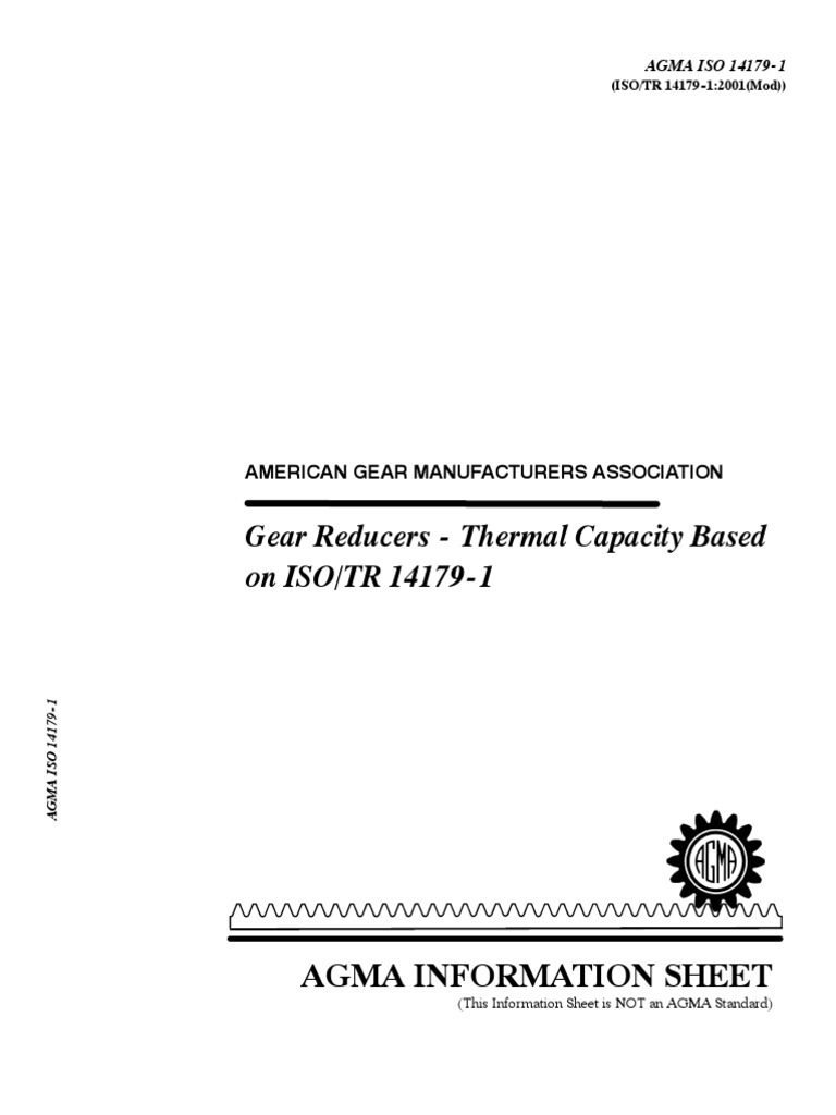 AGMA ISO 14179-1 Gear Reducers - Thermal Capacity | PDF | Gear | Heat