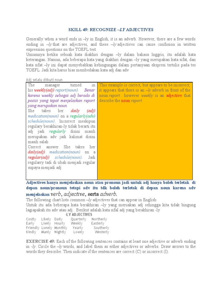 Recognizing Adjectives Ending in -Ly: A Guide to Distinguishing ...