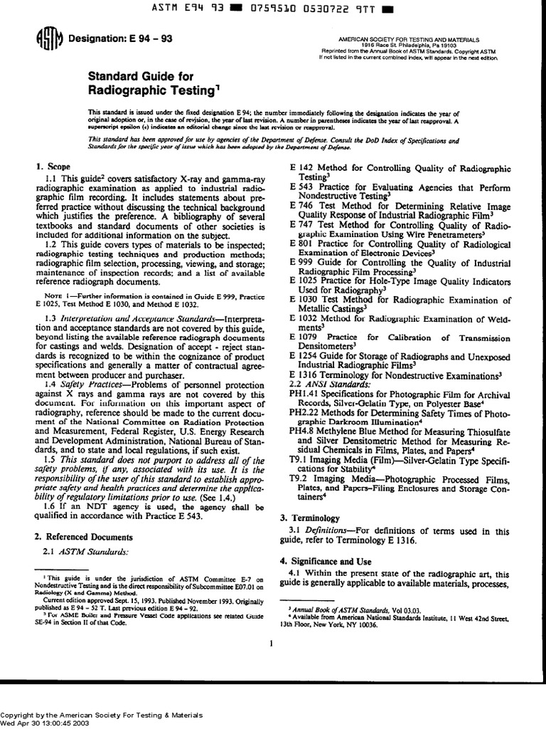 Astm E94 | PDF