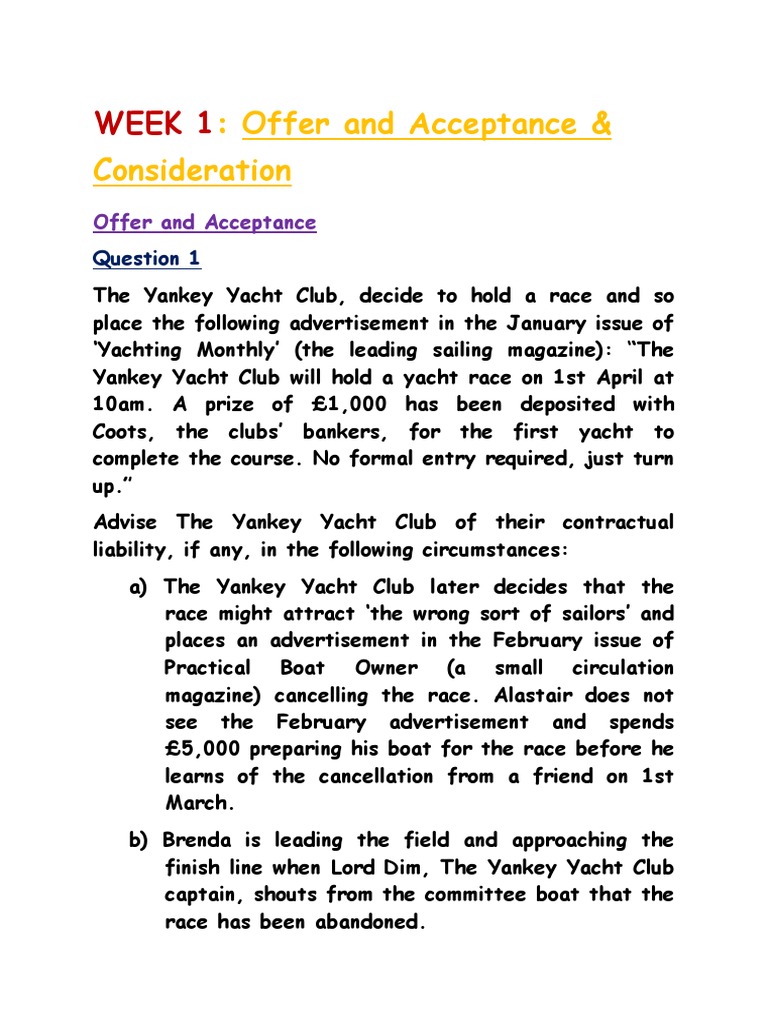 Week 1:: Offer and Acceptance & Consideration | PDF | Offer And ...