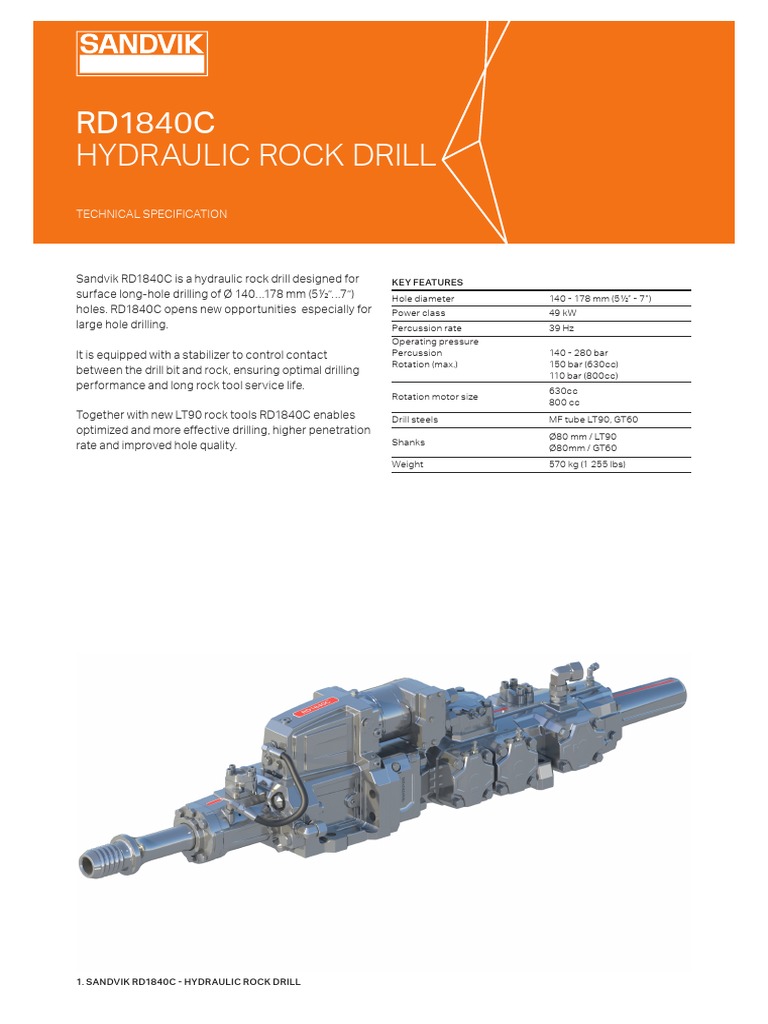 RD1840C Hydraulic Rock Drill: Technical Specification | PDF | Drilling ...