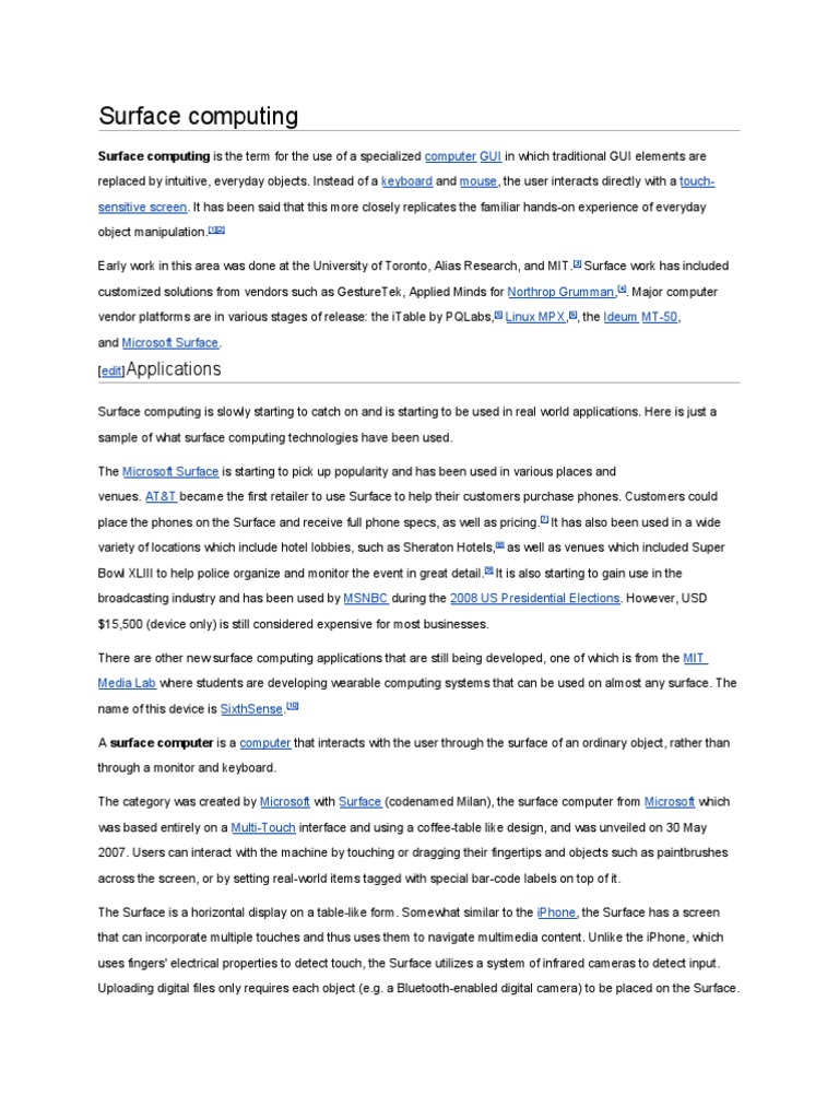 Surface Computing | PDF | Graphical User Interfaces | Computer Science