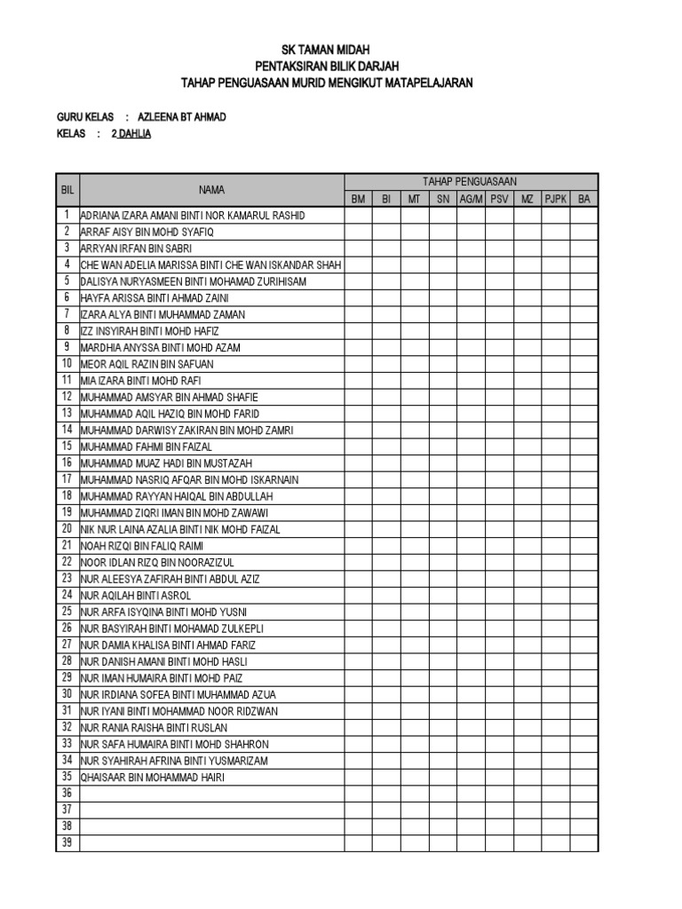Borang TP Murid TAHUN 2 | PDF