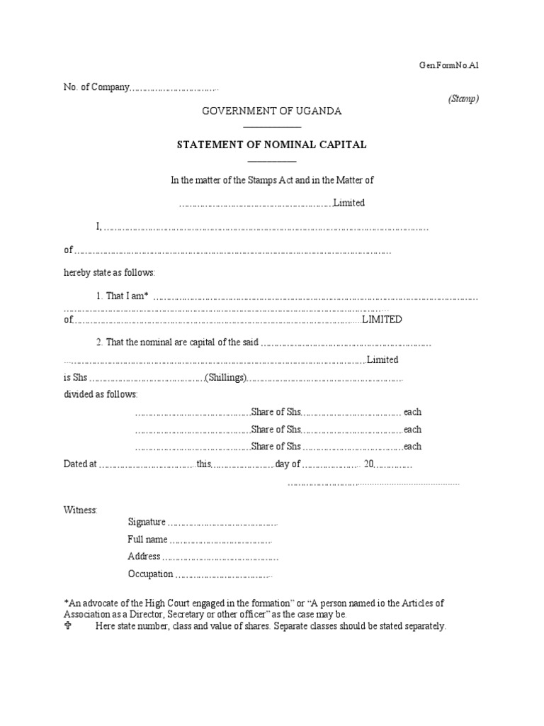 Statement of Nominal Capital | PDF