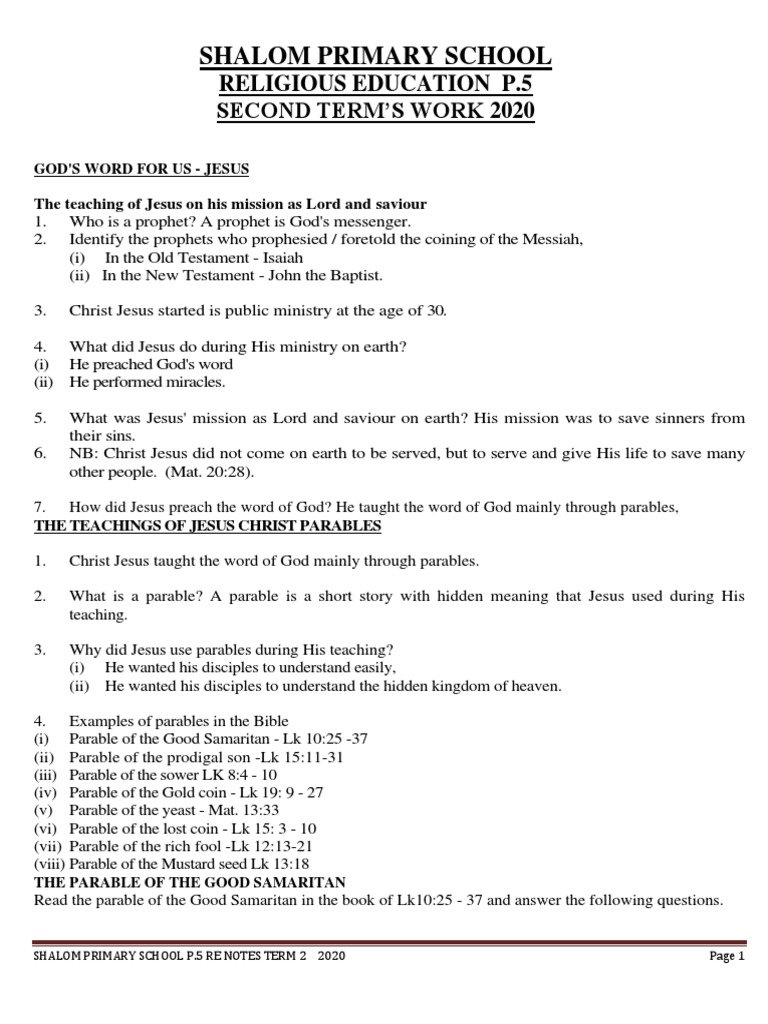 Religious Education Lesson Notes For P.5 Term II 2020 | PDF | Eucharist ...
