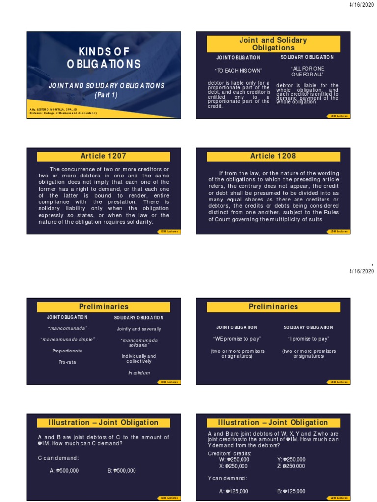 001 Joint and Solidary Obligations (Part 1) | PDF | Debt | Legal Concepts