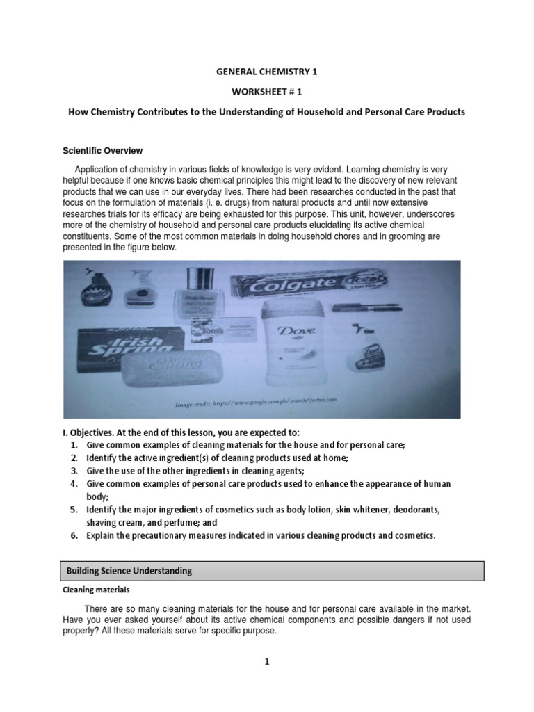 General Chemistry 1 Worksheet # 1 How Chemistry Contributes To The ...