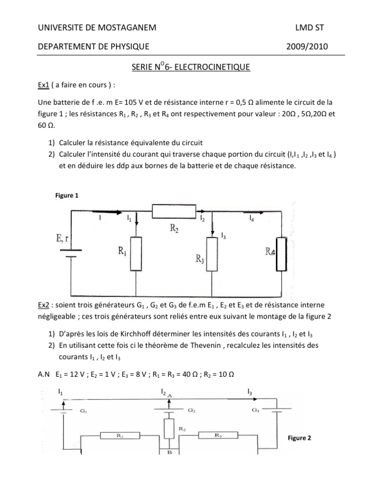 Fiche TD N°6 Electrocinetique | PDF