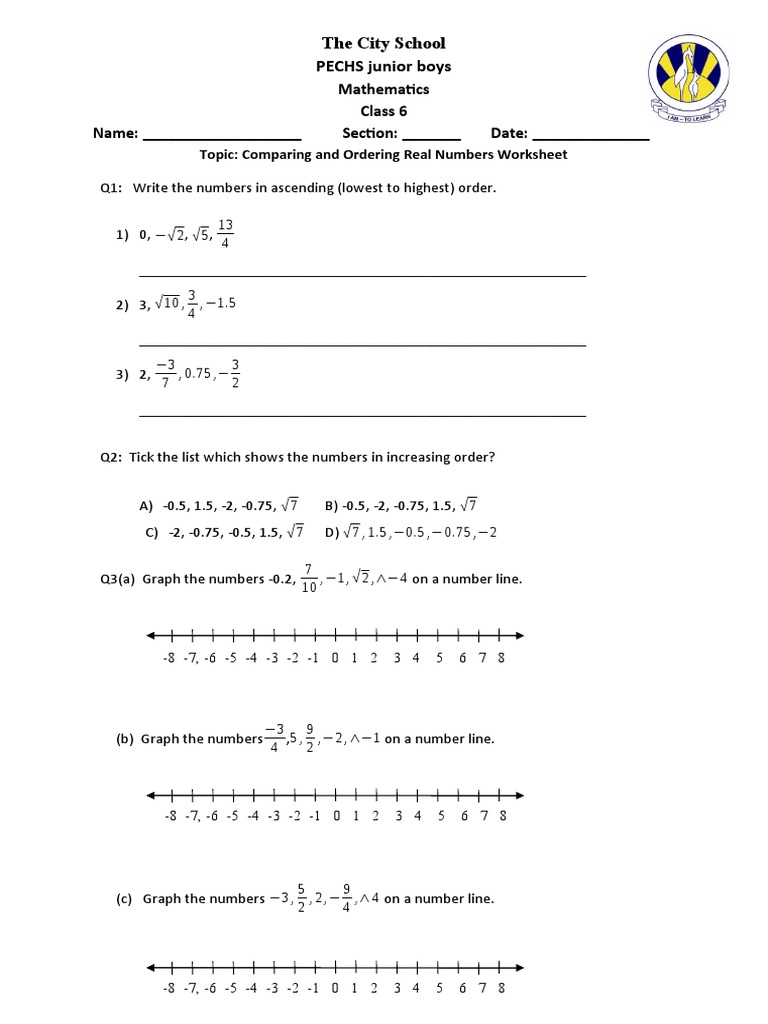 Comparing and Ordering Rational Worksheet | PDF | Teaching Mathematics