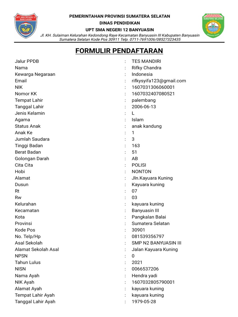 Cetak Formulir Pendaftaran | PDF