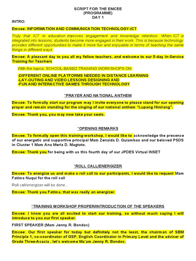 With The Topics: School-Based Training Workshops On | PDF | Educational ...