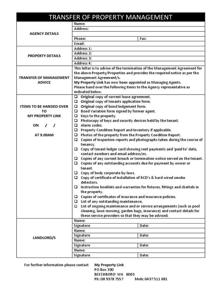 Property Handover Management Template | PDF | Leasehold Estate | Lease