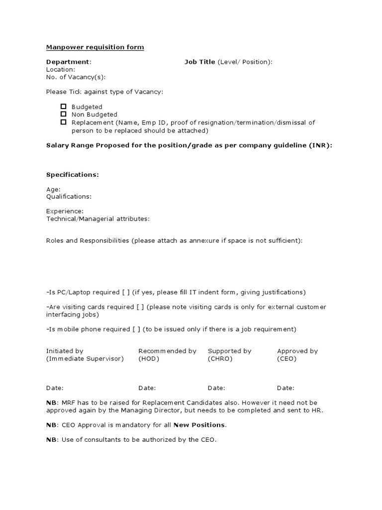 Manpower Requisition Form Template | PDF | Business