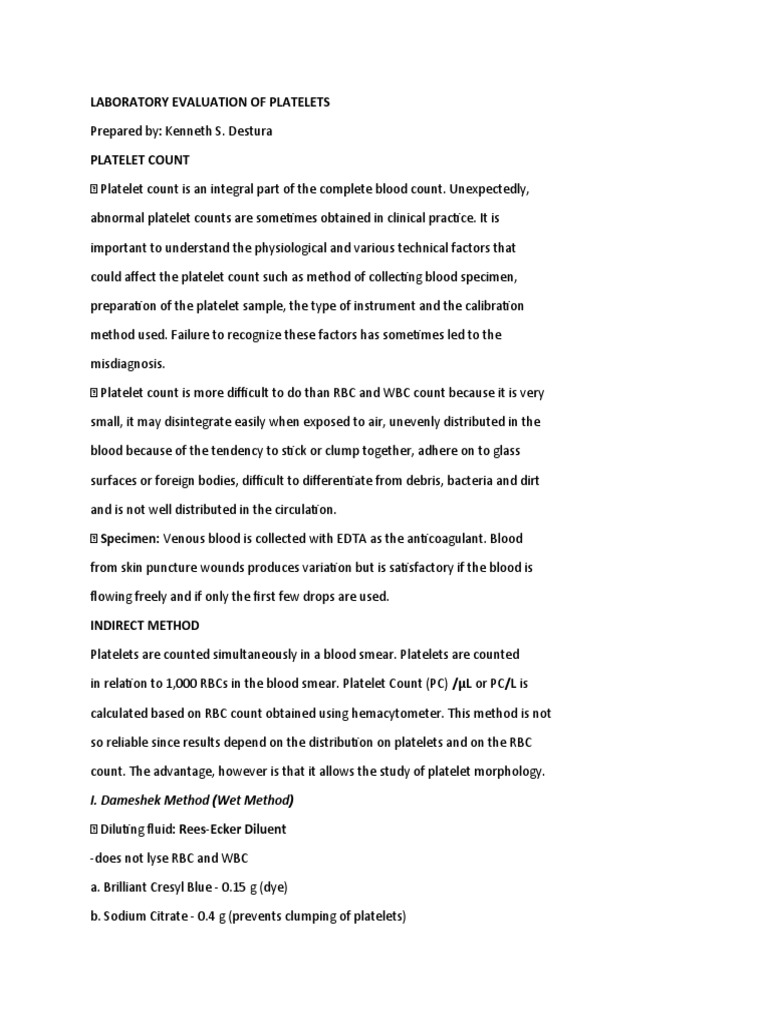 Laboratory Evaluation of Platelets | PDF