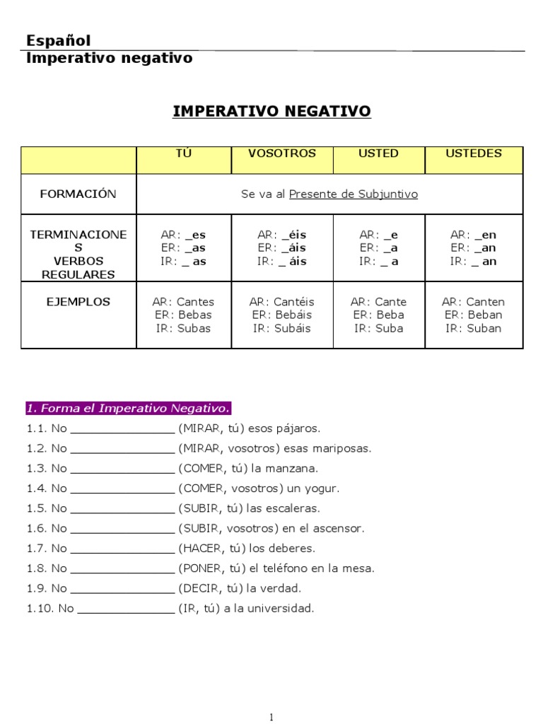 Imperativo Negativo II | PDF