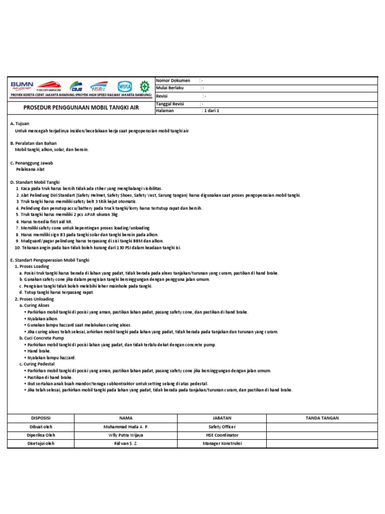 Sop Mobil Tangki | PDF