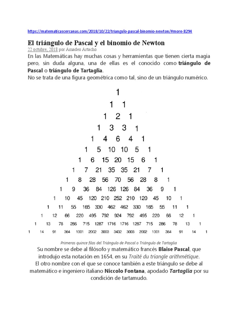 Triangulo de Pascal - Binomios | PDF | Objetos matemáticos | Álgebra