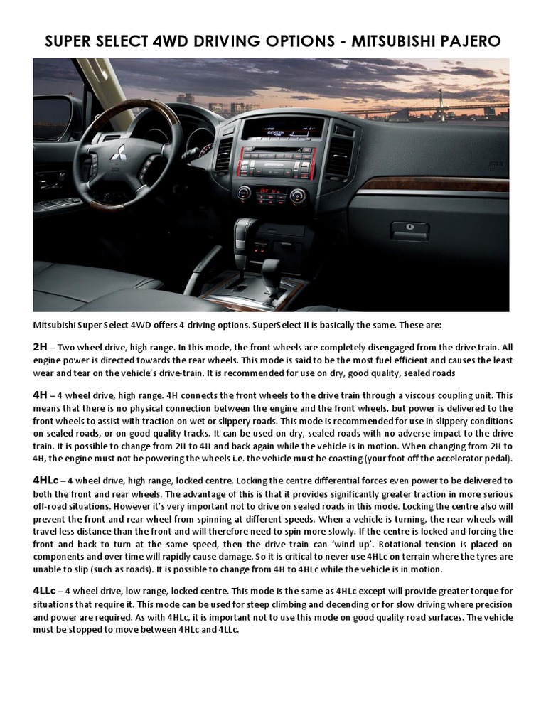 Super Select 4wd Mitsubishi Pajero Pdf Four Wheel Drive Vehicles