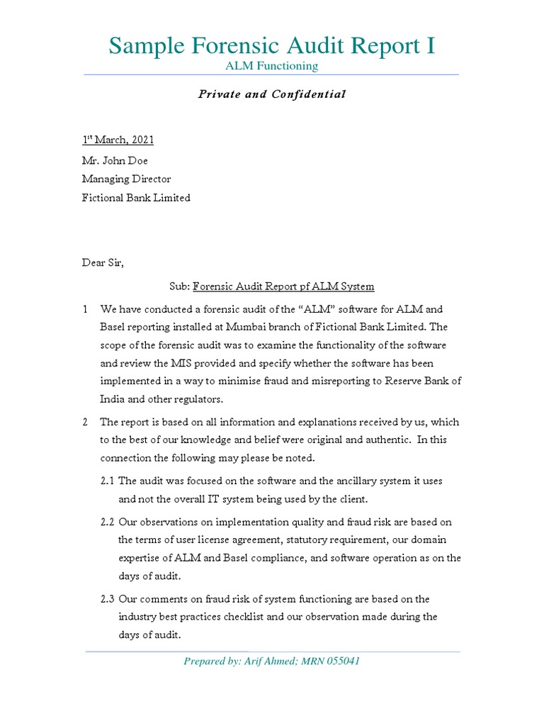 Sample Report I - ALM Forensic Audit Report | PDF | Financial Audit | Audit