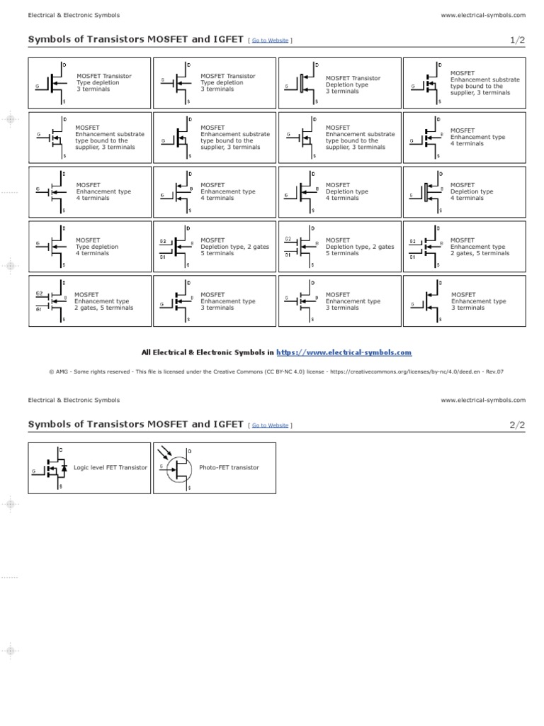 Symbols of Transistors MOSFET and IGFET: Go To Website | PDF | Field ...
