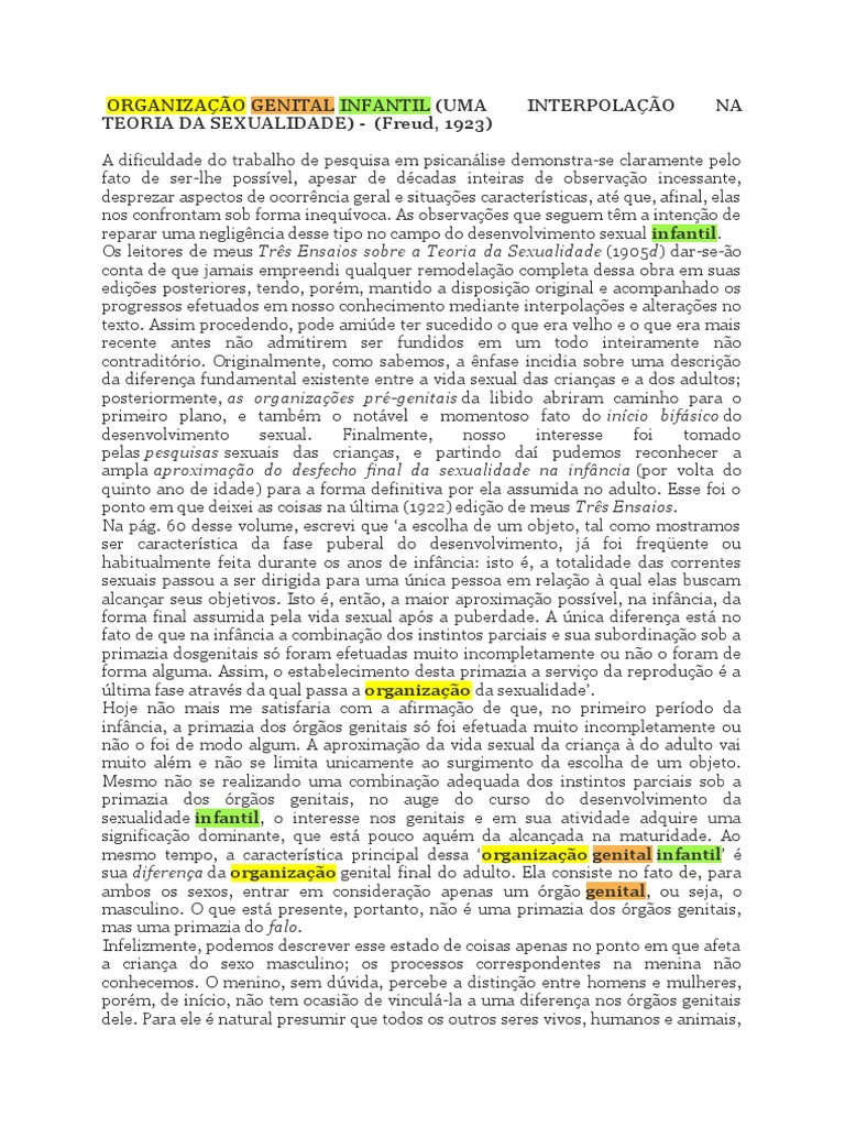A organização genital infantil e a primazia do falo na teoria ...