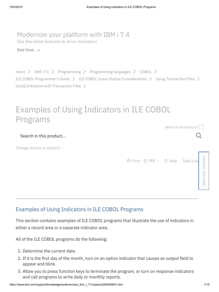 Examples of Using Indicators in ILE COBOL Programs | PDF