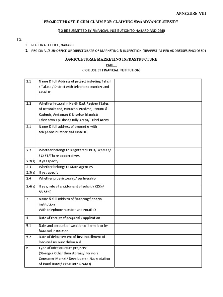 Advance Subsidy Claim Form for NABARD | PDF | Loans | Subsidy