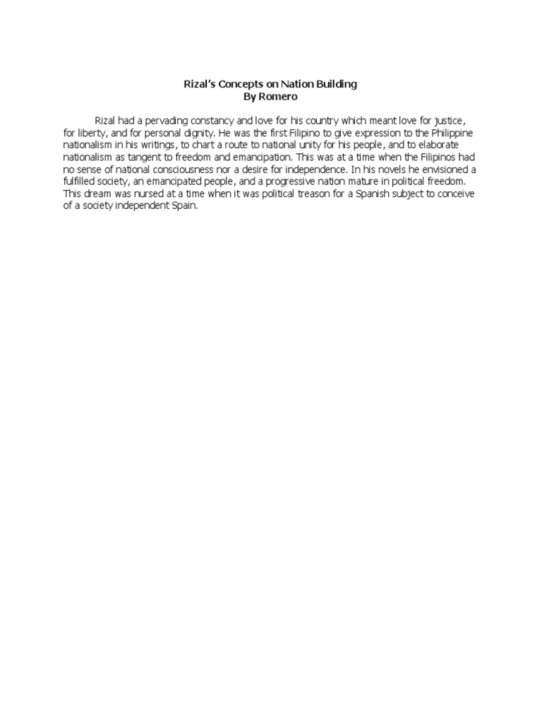 Rizal's Concepts On Nation Building by Romero | PDF