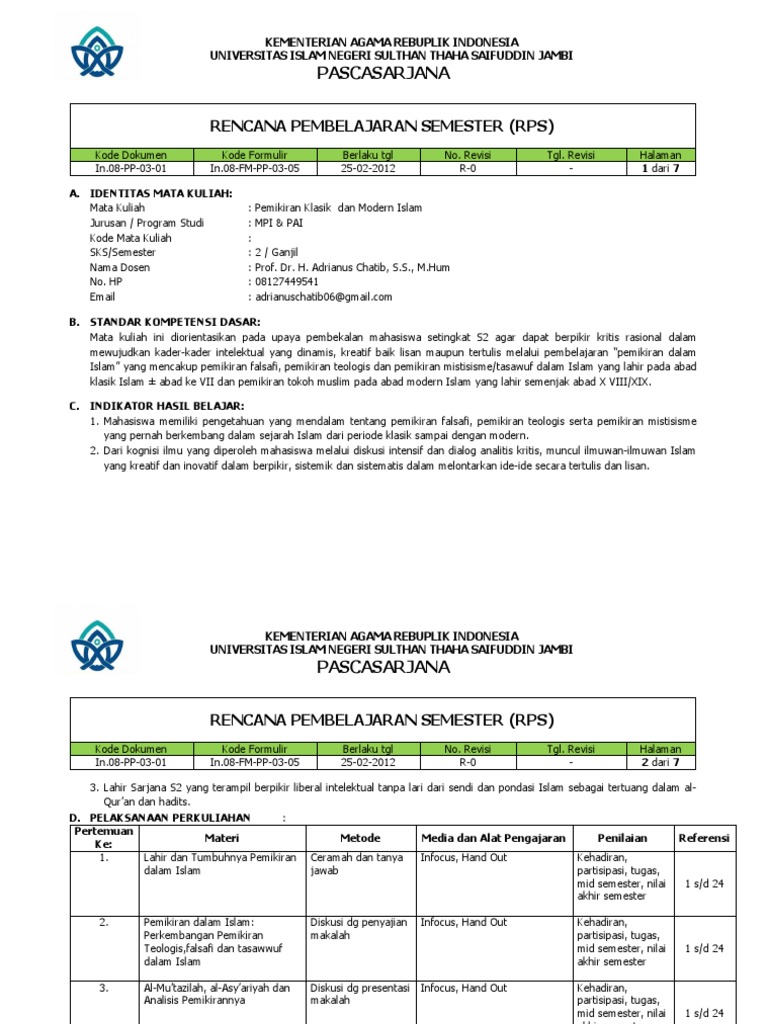 RPS S2 Pemikiran Islam Klasik Dan Modern1 | PDF | Sains & Matematika