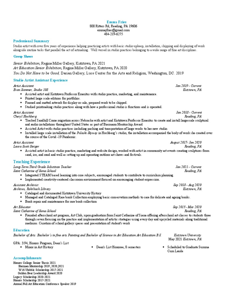 Artist CV | PDF | Bachelor's Degree | Sculpture