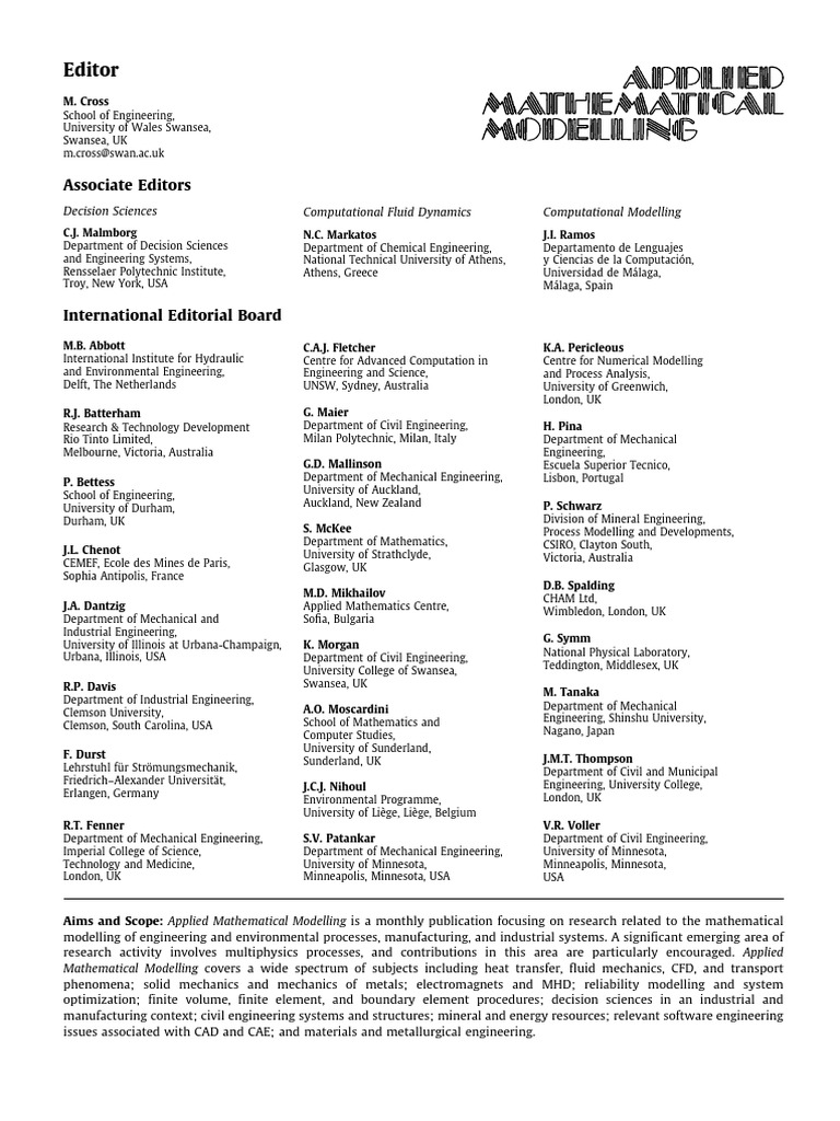 Editorial Board - 2010 - Applied Mathematical Modelling | PDF ...