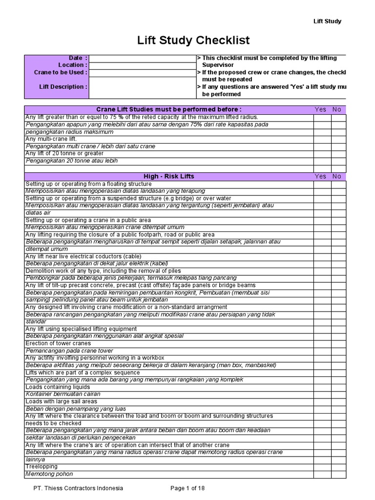 Lift Study Form | PDF