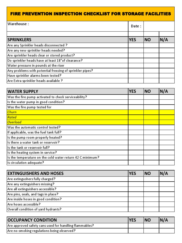 Fire Prevention Checklist For Storage Warehouse