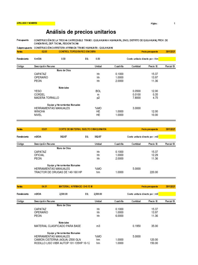 APU-Lista de INSUMOS - C | PDF | Business | Transporte