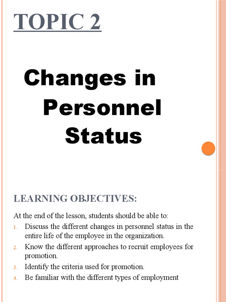 Topic 2: Changes in Personnel Status | PDF | Layoff | Employment