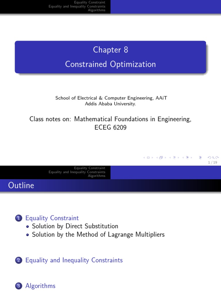 Constrained Optimization Class Notes On Mathematical Foundations In Engineering Eceg 6209