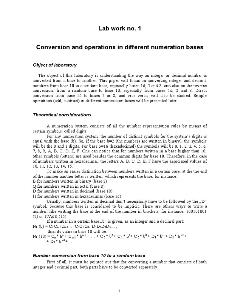 Numeration Base Conversion Lab | PDF | Subtraction | Decimal