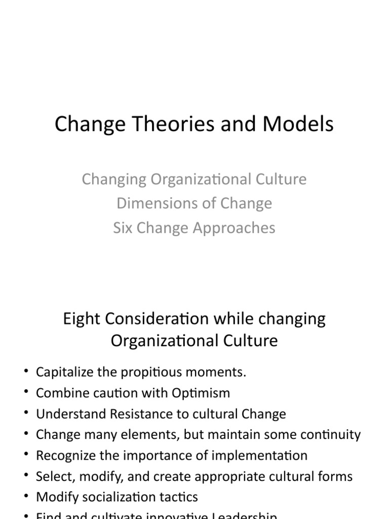 Change Theories and Models: Changing Organizational Culture Dimensions ...