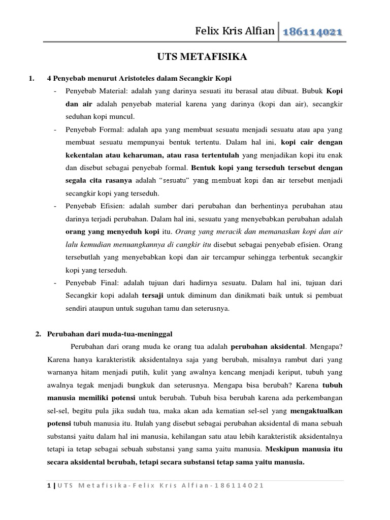 Konsep Metafisika Aristoteles | PDF