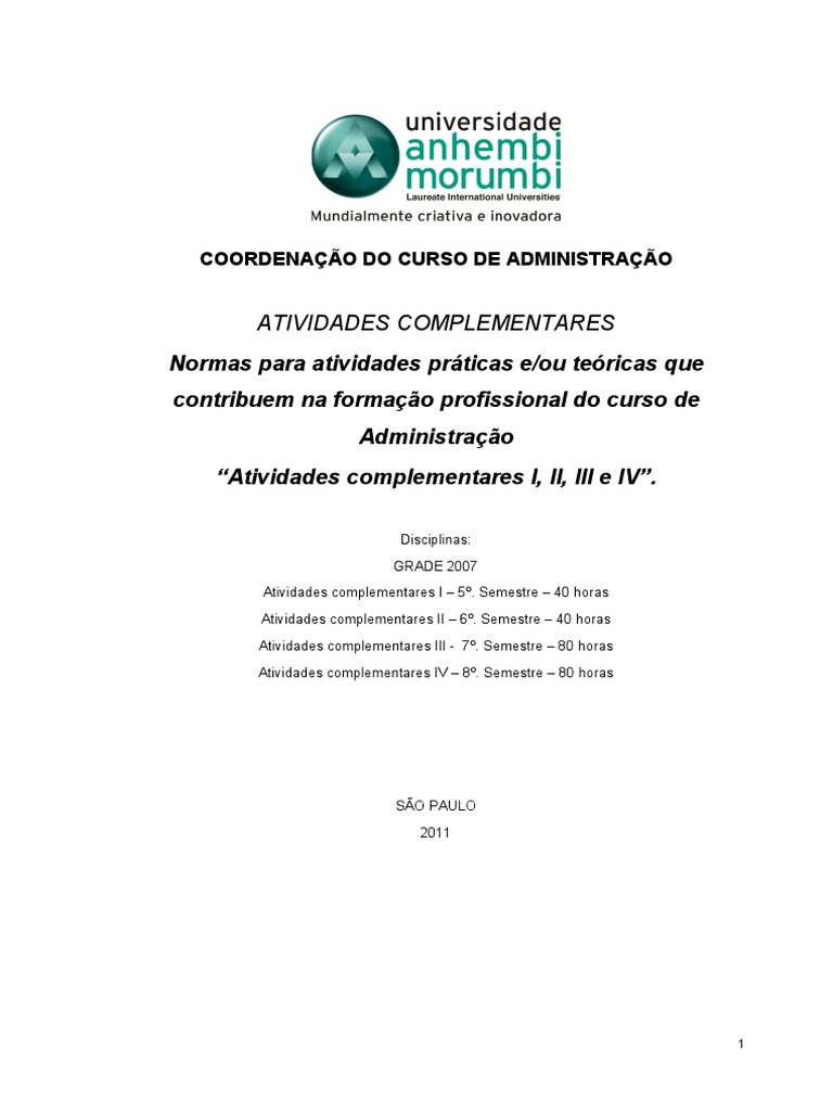 Atividades Complementares Anhembi Morumbi 2011 | PDF | Desenvolvimento profissional ...