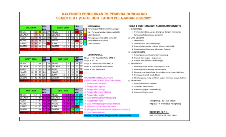 Kalender Pendidikan BDR TK 2020/2021 | PDF