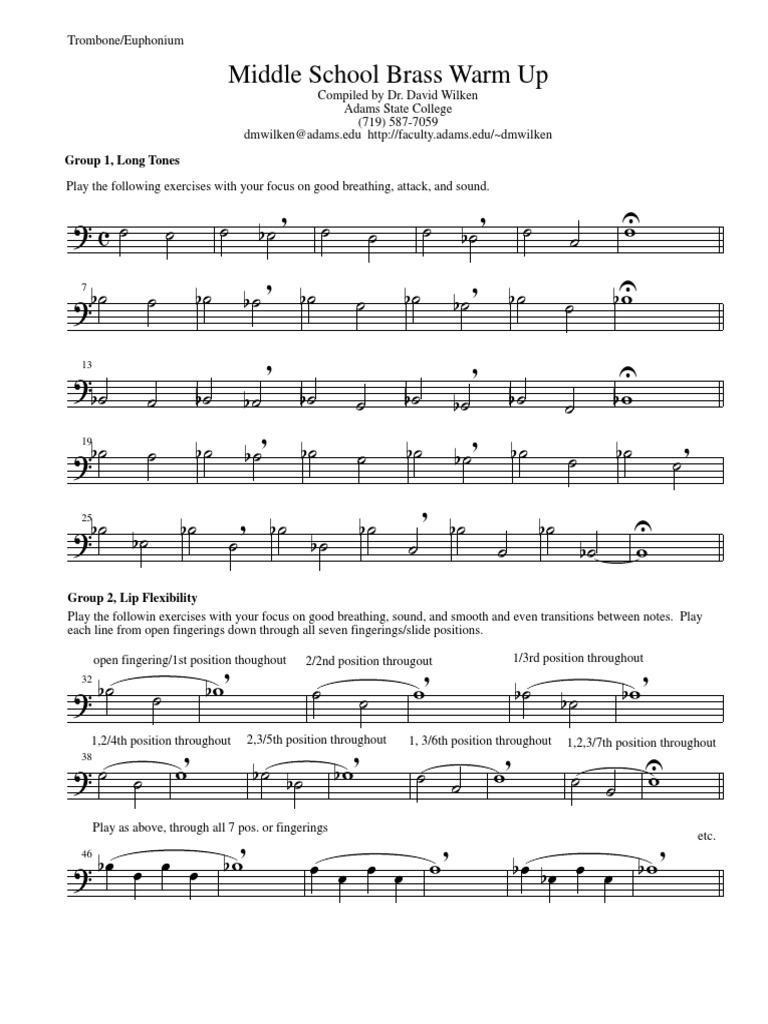 Middle School Brass - Trombone Warm Up | PDF | Brass Instruments ...