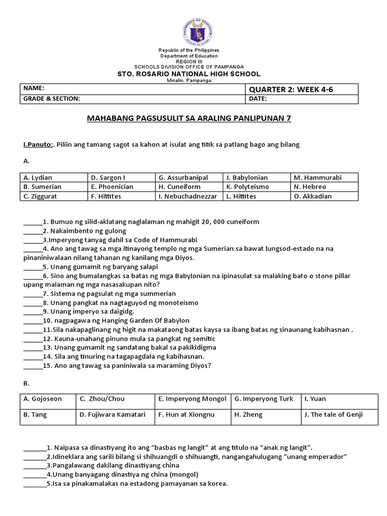 Assessment Ap7 Q2 W4 | PDF