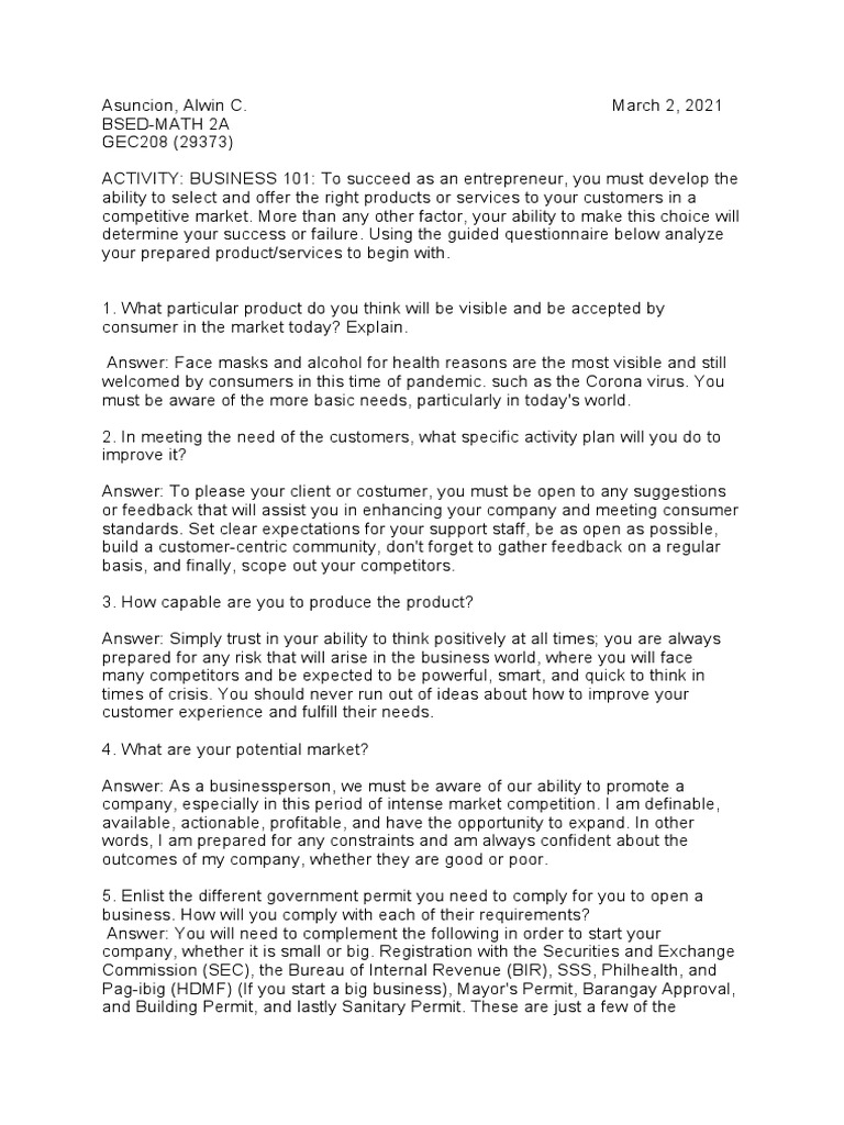 Asuncion, Alwin C. Learning Task Module 3 | Download Free PDF | Customer | Market (Economics)