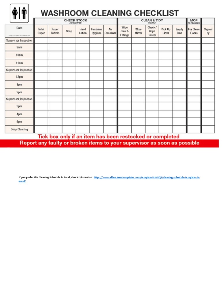 Advanced Washroom Cleaning Checklist | PDF | Computers