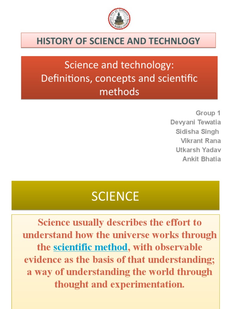 Science and Technology: Definitions, Concepts and Scientific Methods ...